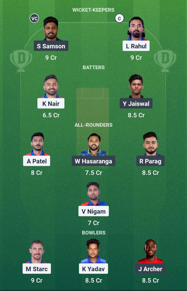 DC vs RR Dream11 Prediction, Dream11 Playing XI, Today Match 32, IPL 2025