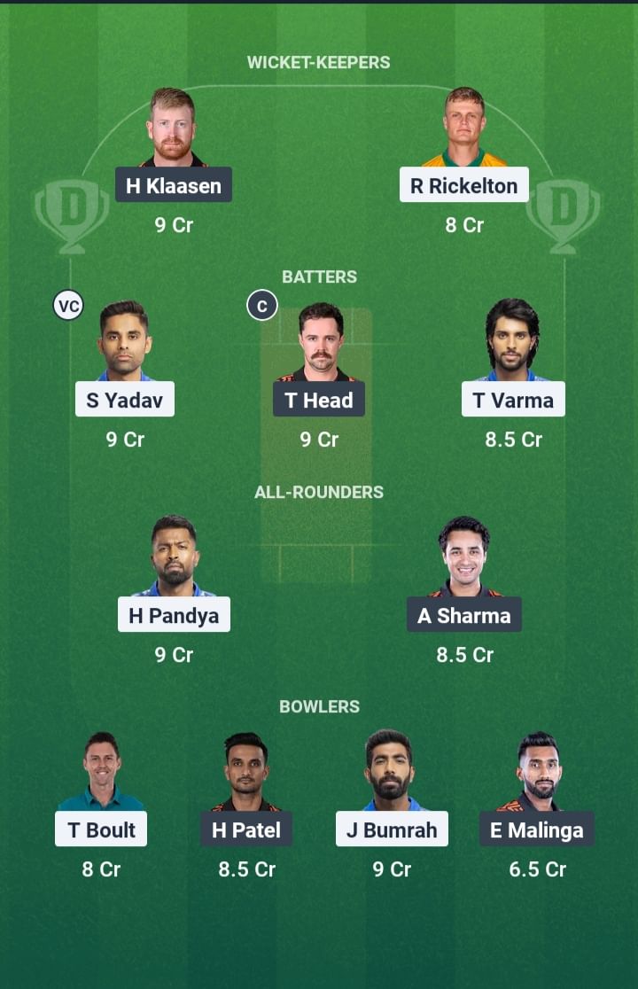 MI vs SRH Dream11 Prediction, Dream11 Playing XI, Today Match 33, IPL 2025