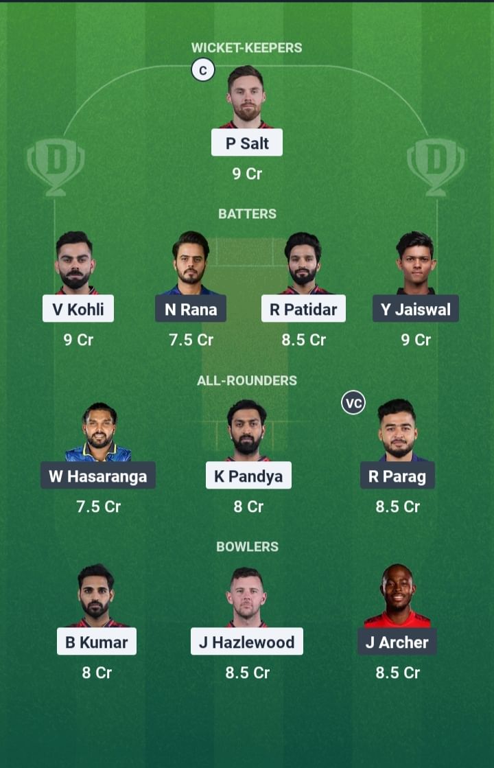 RCB vs RR Dream11 Prediction, Dream11 Playing XI, Today Match 42, IPL 2025