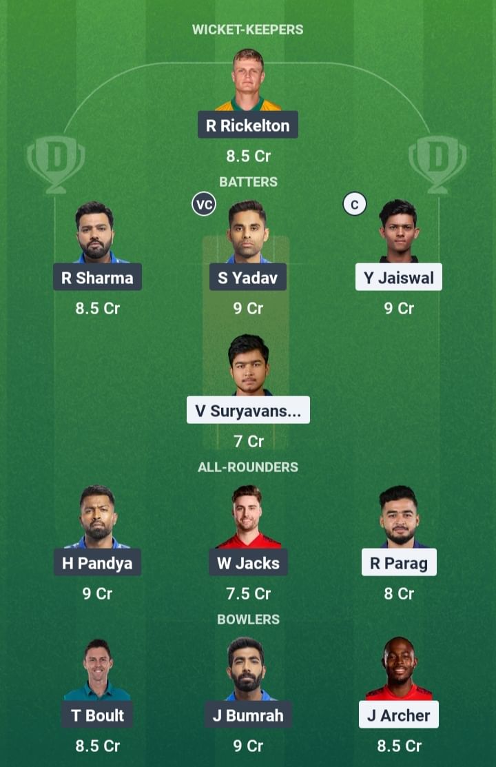 RR vs MI Dream11 Prediction, Dream11 Playing XI, Today Match 50, IPL 2025