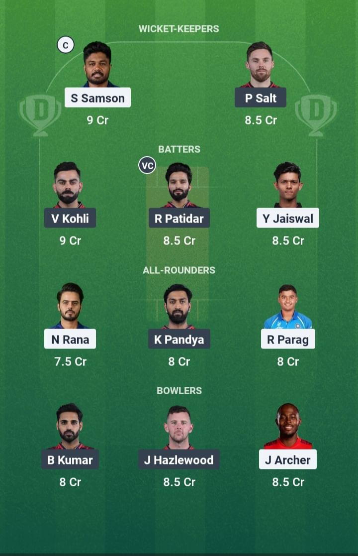 RR vs RCB Dream11 Prediction, Dream11 Playing XI, Today Match 28, IPL 2025