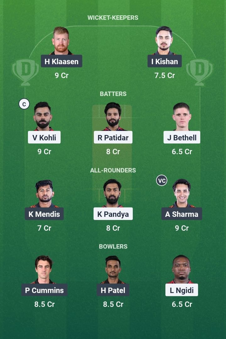 RCB vs SRH Dream11 Prediction Today Match 65 IPL 2025